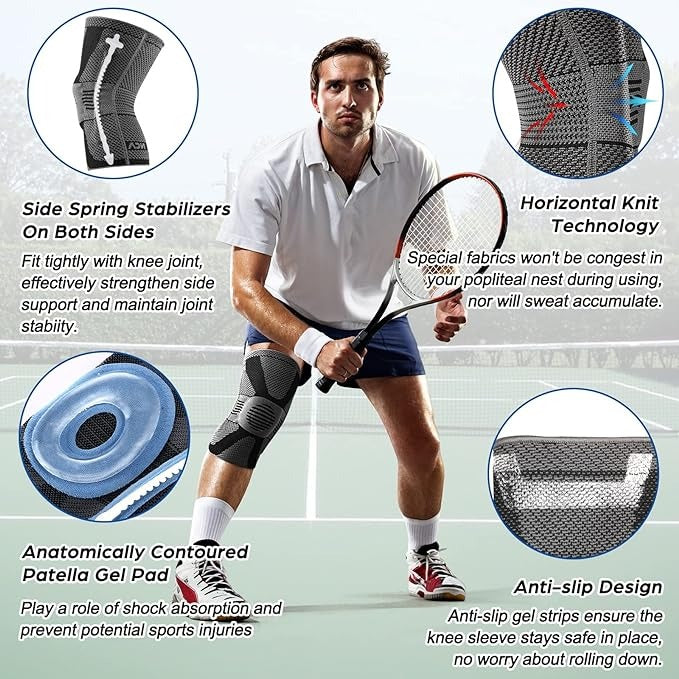 NEENCA Professional Knee Brace for Pain Relief ACE 39-Gray Black ...